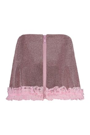 Self Portrait Womens Mini Skirt Embellished Pink Polyester