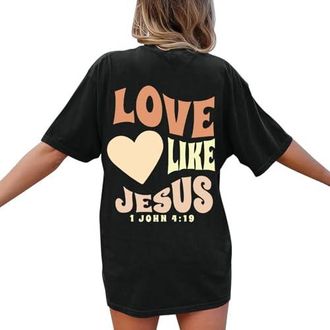 Generic T-shirt pour femme 2025 &laquo; Love Like Jesus &raquo; - Coupe ample - Pour la course &agrave; pied - Style chr&eacute;tien - D&eacute;contract&eacute; - Lettre mignonne - Vintage - Tendanc
