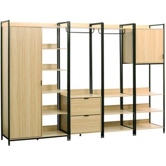 Sweeek Kit dressing modulable noir avec 4 &eacute;l&eacute;ments. L 280 x P 48 x H 190 cm