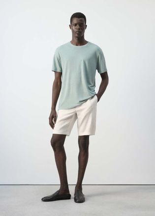 Mango T-shirt maille lin &eacute;meraude - Homme - XXL - MANGO MAN
