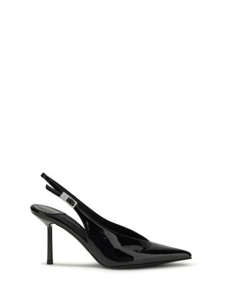 Le Silla Womens Slingback Pumps Clivage Black Patent Black-Crystal Calf Leather Sandal Black/crystal