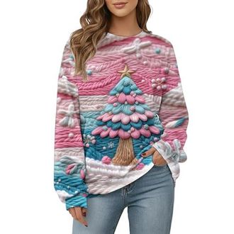 Generic Sweats de vacances pour femmes - Sapin de No&euml;l | Sweat-shirt graphique &agrave; manches longues et col rond | pour le voyage, Broderie de No&euml;l - u, 3XL