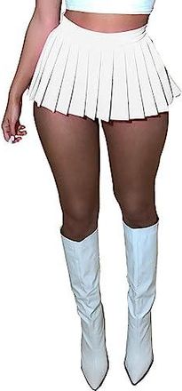 Feoya Mini Jupe plissée Sexy pour Femme Y2k Taille Haute trapèze pour Club de Tennis, Blanc, 36