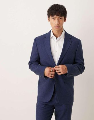 Selected Malik - Regular-Fit-Blazer in Marineblau aus Leinenmix