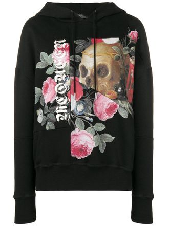 Alexander McQueen sweat &agrave; imprim&eacute; t&ecirc;te de mort et fleurs - Noir