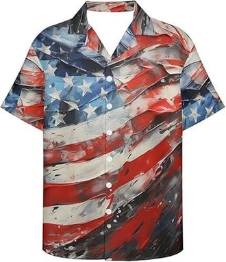 Keephen kewing Patriotique Drapeau USA Chemises Hommes/Femmes Aigle/Loup Impression 3D Chemise Hawaiienne Chemise &agrave; Boutons Cool Plage Vacances Col &agrave; Revers H