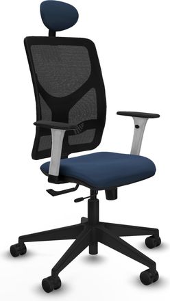 Piqueras y Crespo Stuhl aus Netzgewebe mit wei&szlig;en und schwarzen Armlehnen, h&ouml;henverstellbarer Lendenwirbelst&uuml;tze und festem Kopfteil, ausgestattet mit Syncro/Traslack u