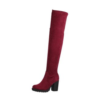 Elara Damen Stiefel Overknee High Heels Absatz Chunkyrayan E4835 Wine-42P