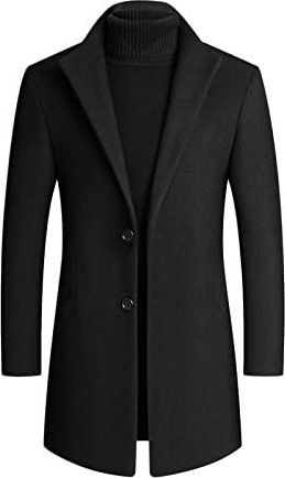 Generic Manteau Homme Hiver Chaud,Produit Classification Hommes Anoraks-Manteau mi-long en laine coupe-vent d&eacute;contract&eacute; automne et hiver pour homme (Black, XX