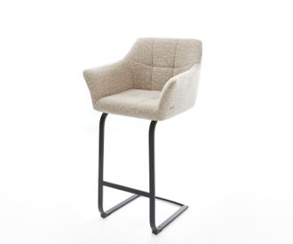 DELIFE Barstuhl Yulo-Flex Webstoff Soft Beige Freischwinger Flach Metall Schwarz, Barst&uuml;hle