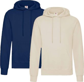 Fruit Of The Loom 2er Classic Hooded Sweat Set Herren Kapuzenpullover Sweatshirt M L XL 2XL 3XL 4XL 5XL Farbsets & HLKauf-Block (M, 1x Navy & 1x Natur & 1x HLKauf-Block