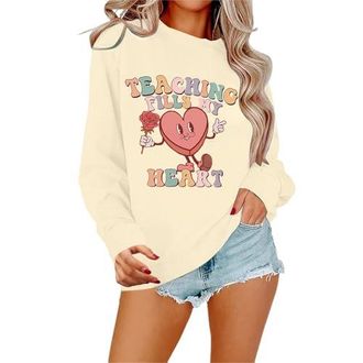 Generic Sweat-shirt de Saint-Valentin pour femmes enseignants pull &agrave; manches longues haut &agrave; la mode tricot jersey doux mat&eacute;riau t-shirt &agrave; manches longues coup