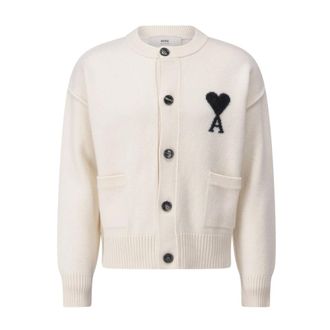 Ami Homme, Pulls, Gris, Taille: M Cardigan Logo Oversize en Laine