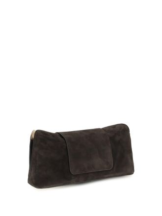 Versace Womens Suede Pouch Vivian Mocha Gold Calf Leather Shoulder Bags