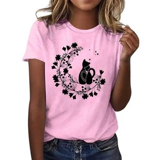 Generic T-shirt graphique à manches courtes pour femme avec imprimé coeur pour la Saint-Valentin 2026, rose, XL