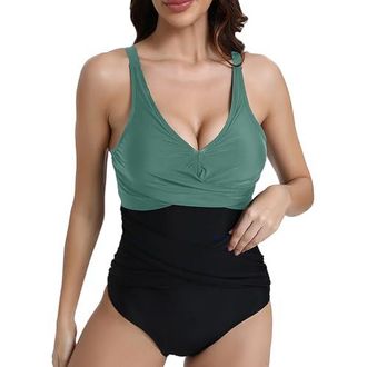 Generic Maillot de bain une pi&egrave;ce pour femme - S&eacute;chage rapide - Pour vacances - Push Up - Grande taille - Dos nu - V&ecirc;tements de bain pour femme, Vert, XXL