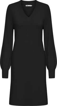 Only Damen Strickkleid Midi-L&auml;nge V-Ausschnitt Ballon&auml;rmel Elegant, Farben:Schwarz-2, Gr&ouml;&szlig;e:XS