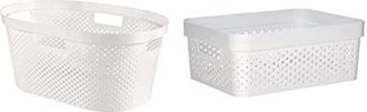 Curver Panier à Linge 40L Infinity - Bac à Linge propre et sale - Bonne Aération - 58,5 x 38 x 26,5 cm - Blanc & Panier de rangement Infinity 11L 100% Recycl