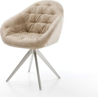 DELIFE Esszimmerstuhl Gaio-Flex Mikrofaser Beige Vintage Kreuzgestell kantig Edelstahl, Esszimmerstühle