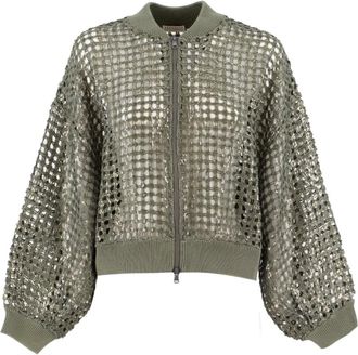 Brunello Cucinelli Femme, Vestes, Gris, Taille: 38 FR Gilet en maille &agrave; sequins