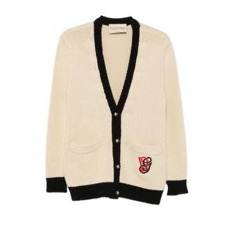 Valentino VLogo-Stickerei V-Ausschnitt Cardigan - - Knitwear - Damen - Beige - M