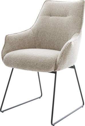 DELIFE Polsterstuhl Alja-Flex mit Armlehnen Kufengestell Schwarz Webstoff Soft Beige Taschenfederkern