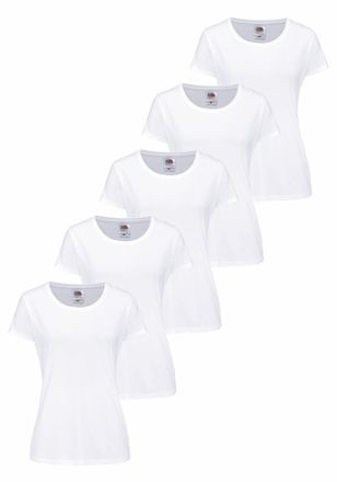 Fruit Of The Loom Rundhalsshirt FRUIT OF THE LOOM, Damen, Gr. XXL (44), wei&szlig;, Jersey, Obermaterial: 100% Baumwolle, unifarben, figurbetont h&uuml;ftbedeckend, Rundhals, abge