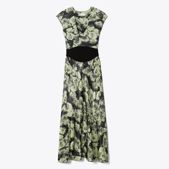 Tory Burch Damen Bedrucktes Viskosekleid mit U-Ausschnitt