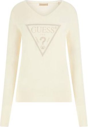 Guess Guess Pull &eacute;cologique &agrave; Manches Longues avec Logo Triangle Miriam pour Femme, Cr&egrave;me, Blanc, Taille M