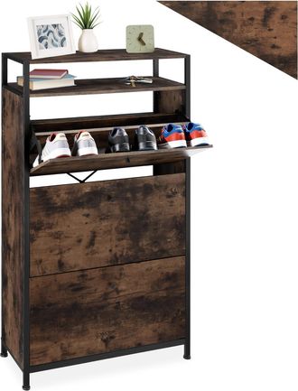 TecTake Industrial Schuhschrank mit 3 Klappen, 130 x 61 x 32 cm, Schuhregal Holz + Metall, Kommode mit 3 Fächern, Sideboard für Schuhe, Schuhkipper, Garderobe