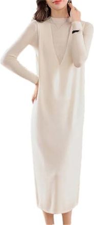 Generic Robe en laine pour femme avec col en V sans manches - Pull ample en tricot - Couleur unie - Robe midi, 111, L