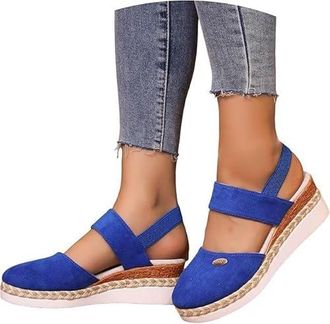 Generic Sandales d&eacute;t&eacute; &agrave; bout ferm&eacute; pour femme, espadrilles compens&eacute;es pour femme, chaussures d&eacute;t&eacute; &agrave; talons bas, chaussures d&eacute;t&eacute; r&eacute;glables avec sangle de chevi