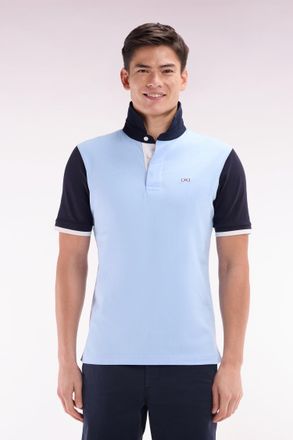 Eden Park Maillot &Agrave; Manches Courtes En Coton Marine Et Ciel Broderie Dos Coupe Droite