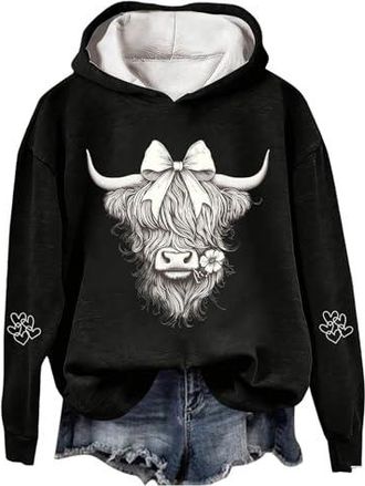 Generic Sweat-shirts Vache Highland pour Femmes avec Capuche Pull de No&euml;l Vache Highland Hoodies Grande Taille D&eacute;contract&eacute; Ample Pullover Mignon Sweat-shirt C