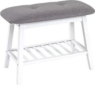 Haku Möbel Schuhbank grau, weiß, Bambus, Textilgewebe - Maße: B 60 cm x H 44 cm x T 30 cm, Style: Bohemian