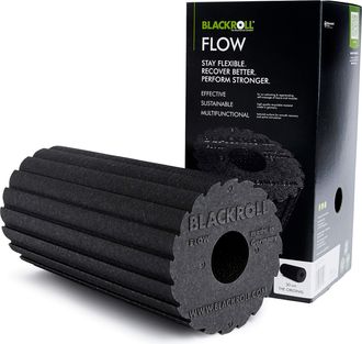 BLACKROLL FLOW Faszienrolle - das Original (H&auml;rtegrad mittel) - Selbstmassage-Rolle mit doppeltem Effekt f&uuml;r die Faszien in schwarz + &Uuml;bungskarte