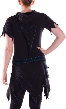 vishes Zipfelkleid Kurzarm-Kleid Damen Kapuze Patchwork Jersey Baumwolle Alternative Mode, Boho, Hippie, Ethno, Festival
