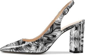 Castamere Femmes Haut High Bloc Chunky Talon Heel Pointu Bout Slingback Escarpins Slip-on Lanières Cheville Dress Clear Sandales 8.5 CM Heels Gris 40 EU