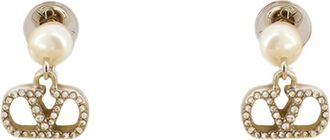 Valentino Garavani Femme, Accessoires, Jaune, Taille: ONE Size Vlogo Pearl and Swarovski Crystal Earrings