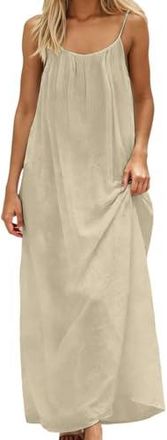 Generic Robe cami dos nu pour femme - Robe d&eacute;t&eacute; respirante - Robe de plage ample - Robe longue fluide - Robe de vacances sans bretelles - Couleur unie, Beige 