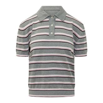 Msgm Msgm, Femme, Pulls, Gris, Taille: 40 FR Striped Polo Knitted Top