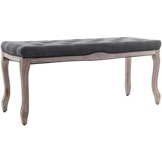 vidaXL Vidaxl - Banc en bois massif gris fonc&eacute; 110x38x48 cm - Rembourrage en lin haut de gamme - Pieds de cabriole &eacute;l&eacute;gants - Capacit&eacute; 110 kg