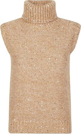 Eleventy Femme, Pulls, Brun, Taille: 38 FR Pull sans manches col roul&eacute;