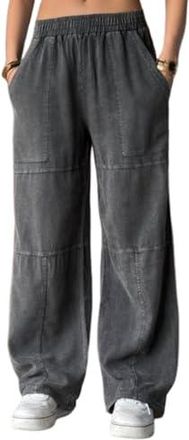 ORANDESIGNE Femme Pantalon de Jogging Effet Denim Pantalon Jogging Long Ample et à Jambes Larges avec Taille élastiquée