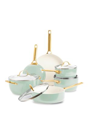 GreenPan Kochtopfset Padova Reserve, Gr&uuml;n, Wei&szlig;, Gold, Metall, Glas, 6-teilig, 0 L, rund, PFAS-frei, Kochen, T&ouml;pfe, Topfsets