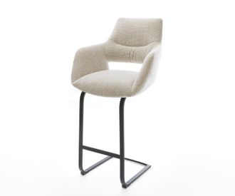 DELIFE Barstuhl Yago-Flex Webstoff Soft Beige Freischwinger Flach Metall Schwarz Taschenfederkern, Barst&uuml;hle