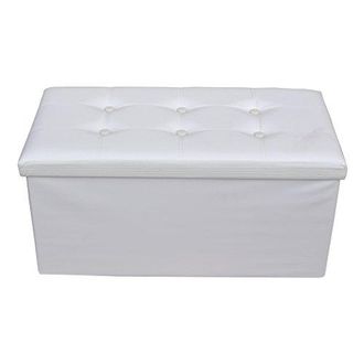 Mobili Rebecca Pouf Coffre de Rangement Banc Rectangle Stokage Blanc Design Contemporain Salon Chembre 38 x 76 x 38 cm- (H x L x P) - Art. RE4620