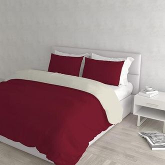 Italian Bed Linen Housse de Couette Natural Colour, Bordeaux/Crème, 2 Places