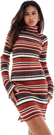 Kickers Figurbetontes Pulloverkleid aus Strick mit Rollkragen und Retro-Streifen in Rosa und Braun-Bunt