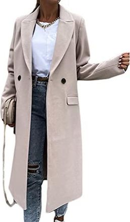 Onsoyours Femmes Mi-Long Manteau dhiver À Capuche Veste en Laine À Double Boutonnage Ceinturé À Manches Longues avec Revers Outwear avec Poches Trench-Coat Exté